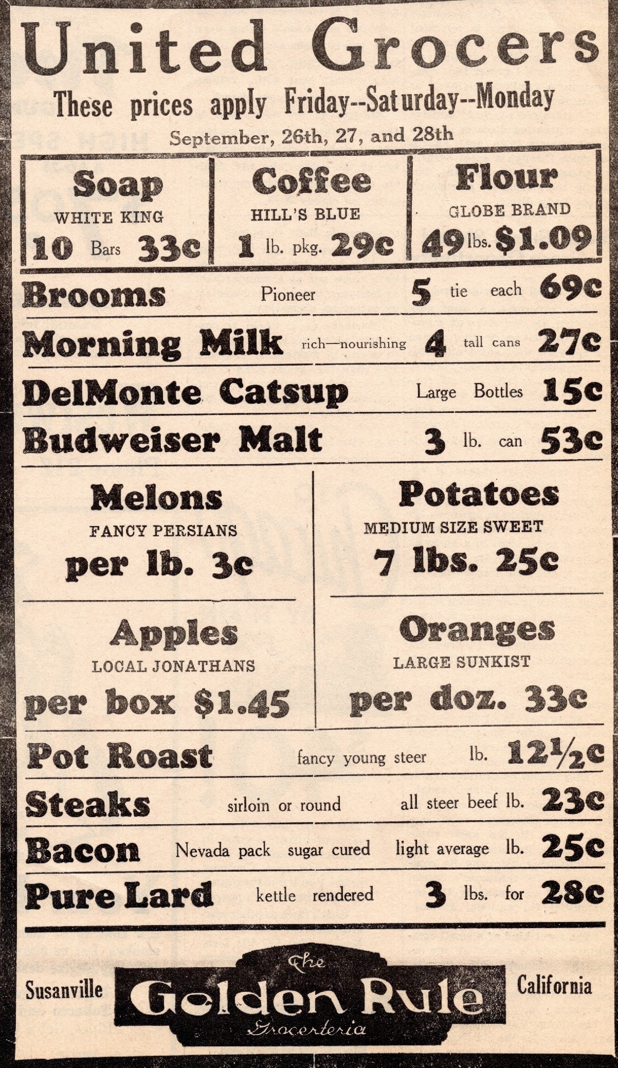 Tuesday Tidbit – Grocery Prices, 1931 | Exploring Lassen County's Past